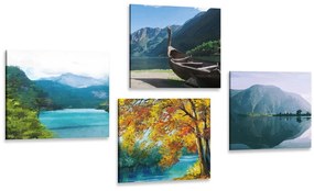 Set obrazů imitace malby horského jezera