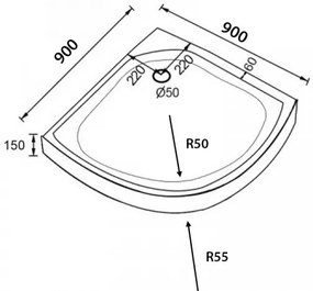 BPS-koupelny Čtvrtkruhový sprchový kout HYD-RK94C 100x100 cm bílá/transparent + vanička HYD-RSV-SXL01A bílá