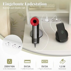 Costway Toaletní stolek s LED osvětlením 3 barvy s nastavitelným jasem, bílý