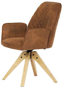 Autronic Židle jídelní s područkami, hnědá látka, dubové nohy, otočná P90°+ L 90° s vratným mechanismem - funkce reset HC-539 BR3