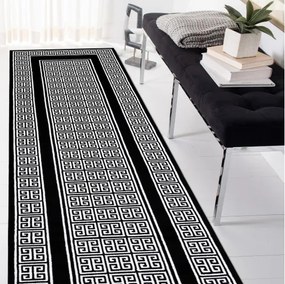 Dywany Łuszczów, Běhoun Gloss 6776 85 greek black/ivory, 80x200, černobílá, ložnice