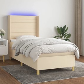 vidaXL Box spring postel s matrací a LED 100x200 cm textil [3138934] Barva: krémová