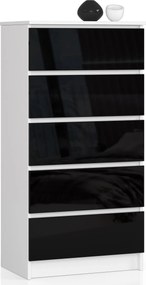 Komoda K60 5SZ bílá/černý lesk