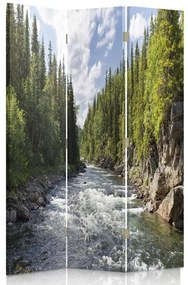 Ozdobný paraván Forest Green River Příroda - 110x170 cm, třídílný, obustranný paraván 360°