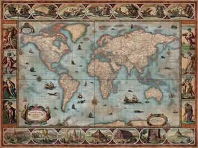HEYE Puzzle Map Art: Svět Willema Blaeu / 1500 dílků / 80 × 60 cm