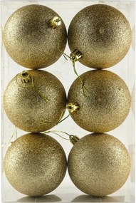 Sada vánočních ozdob Šampaň glitter 8 cm plastové koule, balení 6 ks