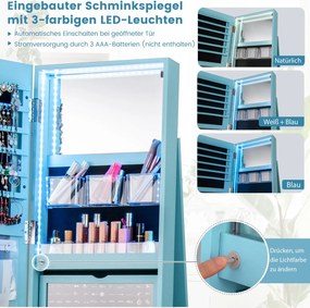 Costway Šperkovnice otočná o 360° s tříbarevnými LED světly, volně
