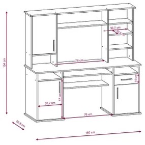 Psací stůl s policí ELIAN dub sonoma šedá/bílá