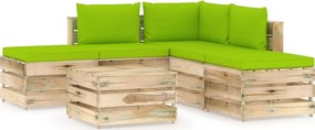 vidaXL 6dílná zahradní souprava s poduškami zeleně impregnované dřevo [3068269] Barva: béžová a šedá