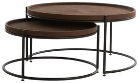 Hnědé kožené kulaté konferenční stolky v sadě 2 ks ø 79 cm Jairo – Light &amp; Living
