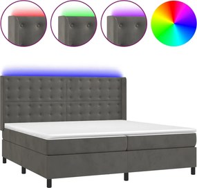 Box spring postel s matrací a LED tmavě šedá 200x200 cm samet 3139824
