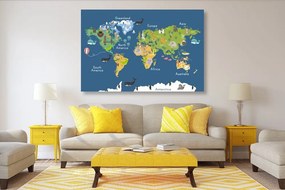 Obraz mapa světa pro děti - 90x60 cm