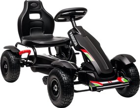 HOMCOM Go-Kart Pedálové Auto s Ruční Brzdou, Nastavitelným Sedadlem a Předními a Zadními Rychlostmi, Hračková Pedálová auta pro Děti 5-12 let Černá |