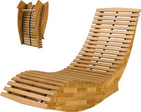 Outsunny skládací lehátko z akáciového dřeva — ergonomické S-profilové laťkové provedení, skládací houpací denní lůžko do zahrady, na balkón a terasu,