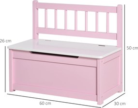 HOMCOM Dětská úložná lavička s opěradlem a polstrovaným víkem, nosnost 40 kg, rozměry 60x30x50 cm, růžová a bílá