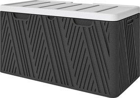 Outsunny 380L zahradní úložná lavice s plynovým pístem a 2 bočními držadly, voděodolná HDPE zahradní úložná sedačka, UV ochrana, 115x60x60 cm, černá a