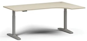 Výškově nastavitelný stůl, elektrický, 675-1325 mm, rohový pravý, deska 1800x1200 mm, šedá podnož, bříza