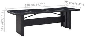 vidaXL Marketos Zahradní stůl černý 240 x 90 x 74 cm polyratan a sklo