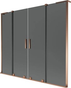 Mexen Velar L Duo, 2-křídlová posuvná vanová zástěna 200 x 150 cm, 8mm šedé sklo, růžové zlato, 896-200-003-42-60
