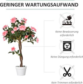 Outsunny Velké Umělé Růže 90 cm – Umělá Rostlina, Plastový Růžový Strom v Květináči, Realistický Umělý Strom pro Moderní Dekoraci Obývacího Pokoje, L…