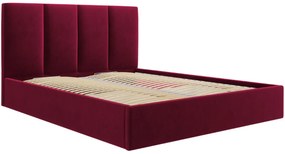 OnaDnes -20% Červená sametová dvoulůžková postel MICADONI Pyla 160 x 200 cm s úložným prostorem