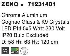 Nova Luce Závěsné svítidlo ZENO, kouřové sklo a K9 křišťály E14 5x5 W