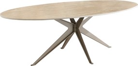 Oválný keramický jídelní stůl Tavorian 220 cm travertin / šampaňský