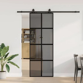 Posuvné dveře se sadou kování černé 76x205 cm Tvrzené sklo