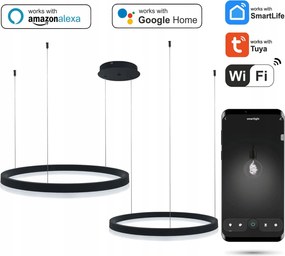 Kruhová WiFi lampa Tuya 60 cm 40 cm Led Černá závěsná Ring Circle