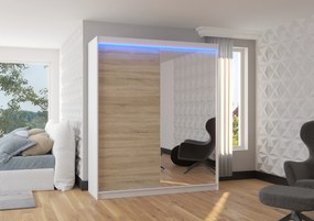 ADRK Furniture Posuvná skříň se zrcadlem a LED osvětlením VIKI 180 SW-VIK-W+S-180+L-V340