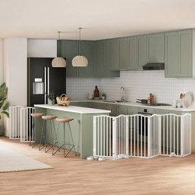 Zábrana pro psy s dvířky skládací 15 panelů bílá 750 cm topol 3155596