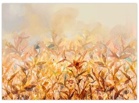 Skleněný obraz - Listy v barvách podzimu, olejomalba (70x50 cm)
