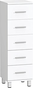 HOMCOM komoda s 5 zásuvkami, úzká moderní úložná skříň do ložnice, předsíně nebo obývacího pokoje, 30 x 95 cm, bílá