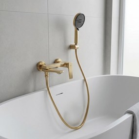 Rea Prime, nástěnná vanová baterie s ruční sprchovou soupravou, zlatá matná, REA-B6732