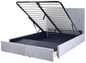 Sametová postel s úložným prostorem 160 x 200 cm světle šedá VERNOYES Beliani