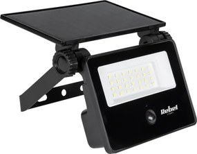 Solární reflektor REBEL URZ3625, 800lm, IP54, 6500K, 3,7 V, 1500 mAh, 6W, černá