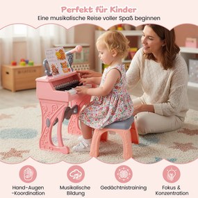 Costway Mini klávesnice se stoličkou a hudebním stojanem a mikrofonem 25 Klávesy