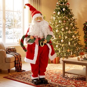 HOMCOM Zpívající a tancující Santa Claus, 120 cm, stojící animovaná vánoční postava se svícnem a pytlem, aktivovaná zvukem / dotykem