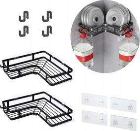 2X Koupelnová Nástěnná Sprchová Police Do Koupelny, Kovová, Černá, Samolepicí
