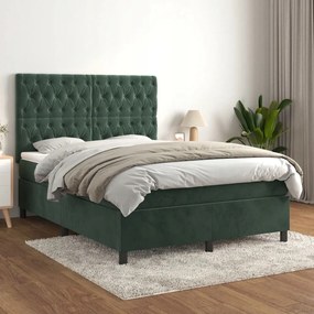 Box Spring Postel S Matrací Samet Tmavě Zelená Prošívaný design 140 x 200