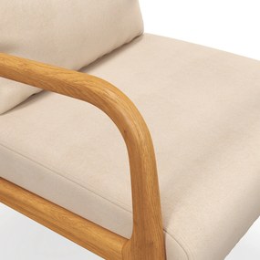 HOMCOM Lounge Křeslo Nordic Styl s Područky a Polštem, Rám z Gumového Dřeva pro Obývací Pokoj, Nosnost 120 kg, 61x78x76 cm, Béžové