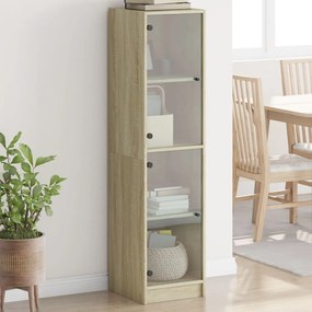 vidaXL Highboard se skleněnými dvířky dub sonoma 35 x 37 x 142 cm