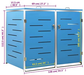 vidaXL Marketos Přístřešek na dvě popelnice 138 x 77,5 x 112,5 cm nerezová ocel