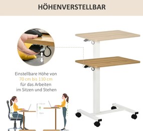 HOMCOM Stůl Sit-stand výškově nastavitelný s kolečky Prostorově úsporný stůl na notebook ve tvaru C přírodní bílá 70-110 cm do 70 kg | Aosom.de