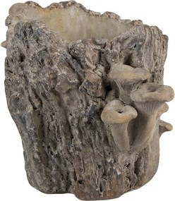 Hnědý cementový květináč kmen stromu s houbami Botanic M - 24*18*18 cm