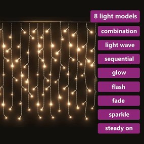 LED světelný závěs s rampouchy 10 m 400 LED teplý bílý 8 funkcí 328908