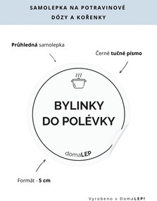 Samolepka na kořenky BYLINKY DO POLÉVKY průhledná 5 cm tučné písmo