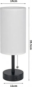 Brilagi - Stolní lampa s USB portem TABLON 1xE27/25W/230V černá/bílá
