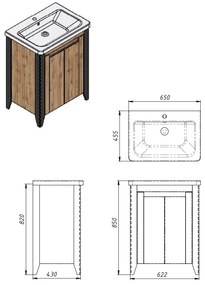 Kingsbath Queen 65 Wotan Oak koupelnová skříňka s umyvadlem