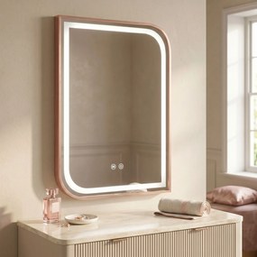 Rea ZONE, LED zrcadlo 60x80cm v rámu, broušené růžové zlato, HOM-00300